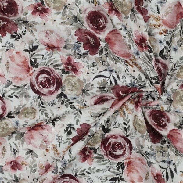 Musselin Digital Blumen - weiß - vonbrachttextiles - Hochwertiger Sto